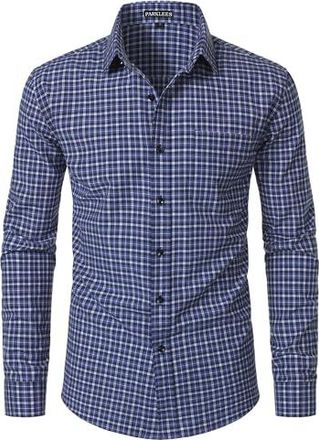 PARKLEES Chemise &agrave; carreaux l&eacute;g&egrave;re pour homme - Coupe ajust&eacute;e - Manches longues - Boutons - Motif &agrave; carreaux - Avec poche, bleu/carreaux, XL