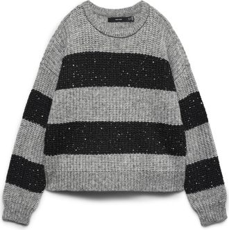 Vero Moda Damen Vmsparkle Ls O-Neck Pullover, Medium Grey Melange, XL