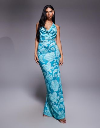 South Beach Robe de plage longue dos nu &agrave; imprim&eacute; cachemire - Bleu