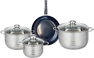 Fackelmann ELO 9714850 Batterie de cuisine 4 pi&egrave;ces, Ensemble de 1 Po&ecirc;le de cuisson 24 cm et 3 faitouts 16, 20 et 24 cm Elo Prima Brillant, inox, induction