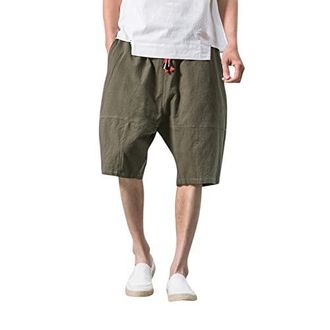 Generic liaddkv Pantalon de loisirs pour homme - En coton et lin - Pantalon bouffant - Pantalon de yoga - Pantalon large - Court - Extra long - Pantalon de jo