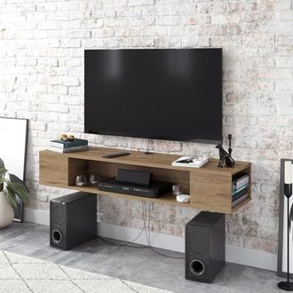 Homitis Modern Walnut TV Stand, 135 cm | 100% Melamine Coated Particle Board, 18 mm Thick | Wall-Mountable, Multiple Shelves, Stylish & Functional Design