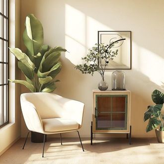 Macabane Macabane - helena - Buffet 1 porte vitrée encadrement vert pin et métal noir