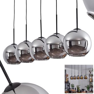 HOFSTEIN Hängeleuchte Koyoto, Hängelampe aus Metall/Glas in Schwarz/Chromfarben, Leuchte 5-flammig im Vintage/Retro Design mit Schirmen aus Glas (Ø 20 cm), Höh