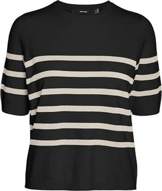 Vero Moda Vero Moda VMSABA GA Noos Plain SS O-Neck Pull, Noir/Rayures : Bouleau, M