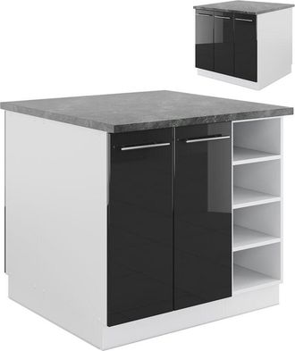 Vicco lot de cuisine Fame-Line, Anthracite brillant/blanc, 90 cm sans plan de travail