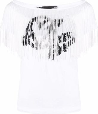 Love Moschino Femme, Tops, Blanc, Taille: 42 FR T-shirt Bianca S/barca+frange