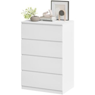 Woltu Commode avec 4 Tiroirs, Meuble de Rangement, en Bois dIng&eacute;nierie, 60x40x90cm, Blanc