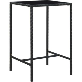 vidaXL Table de bar de jardin Noir 70x70x110cm R&eacute;sine tress&eacute;e et verre