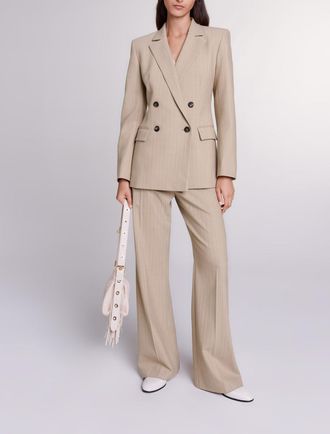 Maje Gestreifte Kost&uuml;mjacke - Beige - Gr&ouml;&szlig;e 40 - Maje
