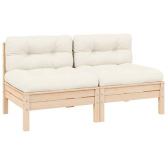 vidaXL Gartensofa 2-Sitzer mit Kissen in Creme Massivholz Kiefer vidaXL