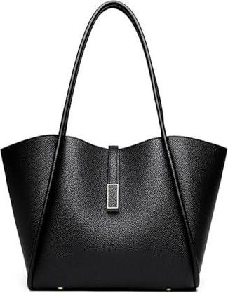 Generic Sac à bandoulière en cuir souple pour femme, grande capacité, sac à main décontracté, Noir, Taille unique