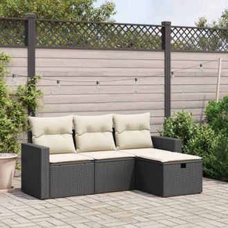 vidaXL 4-tlg. Garten-Sofagarnitur mit Kissen Schwarz Poly Rattan - Vidaxl
