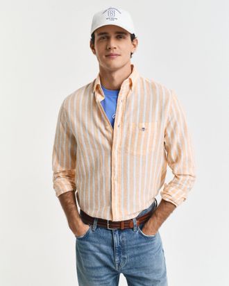 GANT Herren Regular Fit Hemd mit Streifen aus Baumwolle und Leinen (XXXL) PEACHY ORANGE