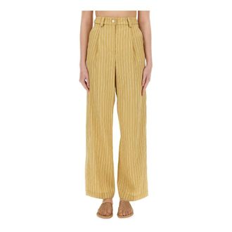 Alysi Satin-Hose mit kleinen goldenen Streifen - - Trousers - Damen - Beige - 2XS