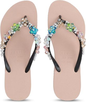 UZURII Slipper & Pantoletten - Zehentrenner Precious Colorful Bloom - Gr. 39_40 - in Beige - f&uuml;r Damen