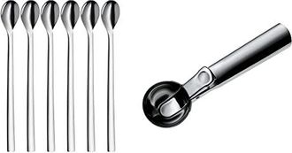 WMF Nuova Longdrinkl&ouml;ffel 6-teilig, Lange L&ouml;ffel 22 cm, Latte Macchiato L&ouml;ffel & Gourmet Eisportionierer 18 cm, Eisl&ouml;ffel mit Auswerfer, Cromargan Edelsta