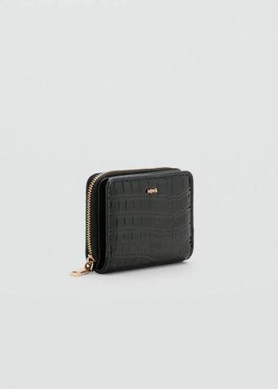 Mango Portefeuille moyen effet croco brillant noir - Femme - Taille unique - MANGO