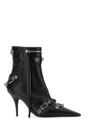 Balenciaga Womens Black Leather Cagole Ankle Boots 1081 Arena-Abs Accessory Stivali Arena/abs