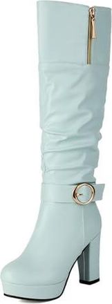 Generic Bottes déquitation molles à bout rond pour femme avec boucle et fermeture éclair, bleu, 39.5 EU