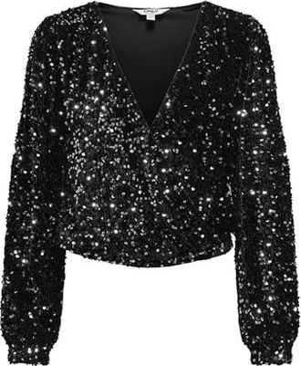Only Fake Onlanika Sequin LS Faux Wrap Top WVN CS, Noir, XS Femmes