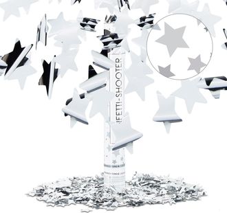 Relaxdays 10er Set Party Popper Silber 40 cm, Sternenregen bis 8m Effekthöhe, Konfetti Kanone für Silvester, Geburtstag, Karneval