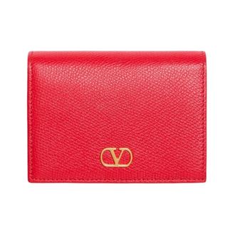 Valentino Garavani VLogo Signature Geldb&ouml;rse aus genarbtem Kalbsleder - - Accessories - Damen - Rot - ONE SIZE