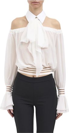 Elisabetta Franchi Femme, Blouses et Chemises, Blanc, Taille: 38 FR Camicia spalle scoperte