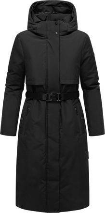 Navahoo Damen Wintermantel warmer, wasserabweisender Parka mit (abnehmbarer) Kapuze und Tailleng&uuml;rtel Waldbummler 14 Black Gr. 3XL