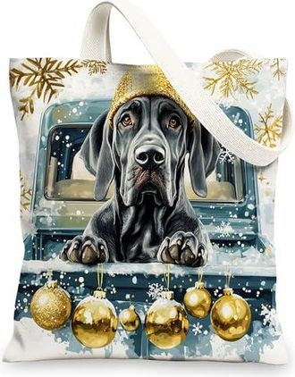 Generic Sac fourre-tout en toile pour le shopping Motif dogue allemand 33 x 38 cm, sac d&eacute;picerie r&eacute;utilisable de luxe pour femme, peinture danimaux domestique
