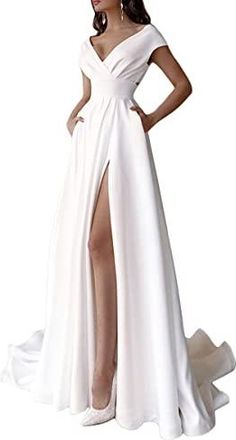 Onsoyours Robe de mariée Femme Élégant Dentelle Col V Dos Nu sans Manches Robes Longue de Nuptiale Soirée Princesse Demoiselle dhonneur Blanc 07 XL