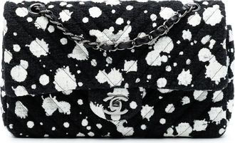 Chanel Hobo Bags - Medium Chevron Tweed Paint Splatter Double Flap - Gr. unisize - in Schwarz - f&uuml;r Damen