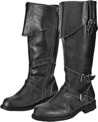 Generic 2025 Bottes médiévales pour homme - Bottines mi-mollet pour cosplay, fêtes costumées, spectacles, chaussures de camping, Noir, 45 1/3 EU