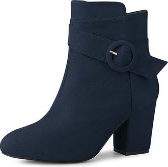 Allegra K Bottines à talon bloc à bout rond pour femme, bleu marine, 38 EU