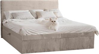 KAISER Boxspringbett mit bettkasten und topper trento, ohne Bein stoff Plüsch Cord 120x200 cm Beige