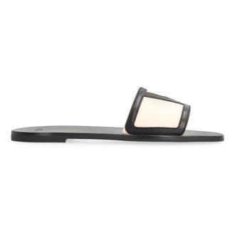Valentino Superstar Leder Slides Eckige Zehenpartie - - Shoes - Damen - Schwarzk - 36 EU