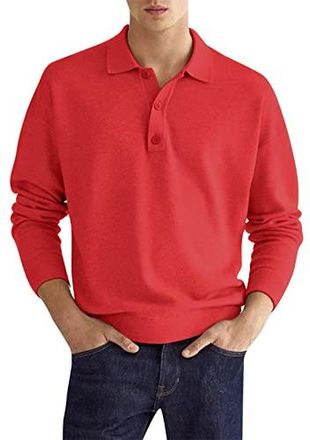 Generic Polo en polaire pour homme, coupe d&eacute;contract&eacute;e, haut thermique, col boutonn&eacute; 1/4, t-shirt &agrave; manches longues, couleur unie, col en V, t-shirt d&eacute;contrac