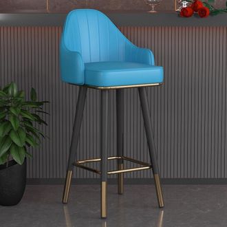 Generic Drehbarer Barhocker im Landhausstil aus PU-Leder mit R&uuml;ckenlehne - Esszimmerstuhl in Tresenh&ouml;he f&uuml;r K&uuml;che und Bar - Metallbeine, komfortabel, stilvoll