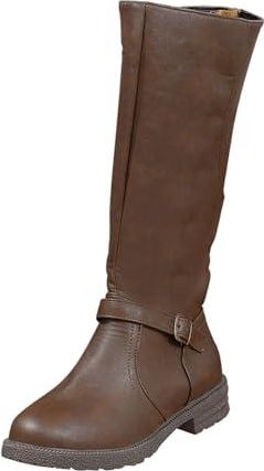 Generic Bottes hautes confortables et &eacute;l&eacute;gantes pour femme - Bout rond - Talon bas - Boucle antid&eacute;rapante - Fermeture &eacute;clair lat&eacute;rale - Style d&eacute;contract&eacute; - Po