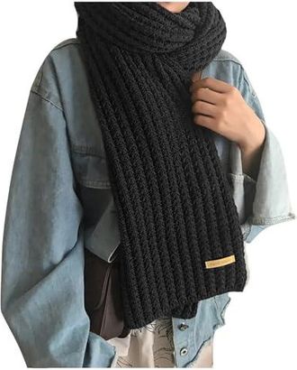 Generic &Eacute;charpe tricot&eacute;e en laine douce &eacute;paisse chaude pour femme 180 cm, Noir, taille unique