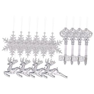 NUOBESTY 14 St&uuml;ck Acryl Weihnachtsbaum Anh&auml;nger mit Schneeflocken und Rentier Schl&uuml;ssel H&auml;ngeornamente f&uuml;r Innen und Au&szlig;enbereich Dekoration f&uuml;r Fenster T&uuml;r Ba