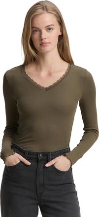 Tom Tailor Damen 1048403 Langarmshirt mit Spitze, 10669-Grape Leaf Green, S