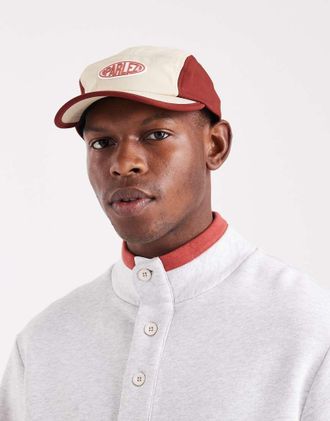 Parlez Clothing Kappe in Beige und Orange mit gummiertem Logo-Aufnäher, Farbblockdesign und 5 Bahnen-Bunt