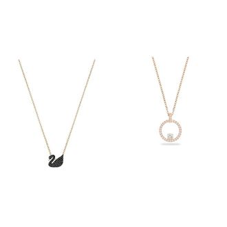 Swarovski Iconic Swan Anh&auml;nger, Schwan, Klein, Schwarz, Ros&eacute;gold-Legierungsschicht & Creativity Anh&auml;nger, Rund, Weiss, Ros&eacute;gold-Legierungsschicht