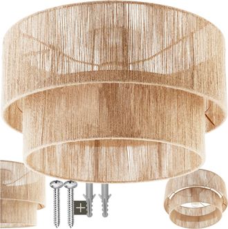 TecTake Lampe, Deckenlampe, Deckenleuchte aus Jute Geflecht, Hängelampe, Boho Ambientebeleuchtung für Schlafzimmer, als Deckenlampe Wohnzimmer oder Ceiling Li