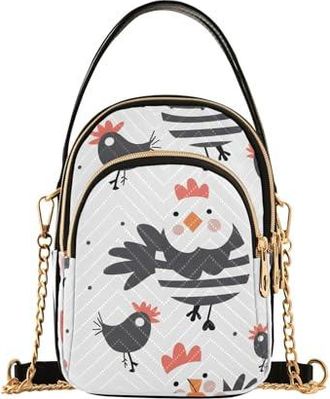 Mnsruu Sac à bandoulière pour femme - Motif poules mignonnes - Blanc - Petit sac à bandoulière avec sangle réglable