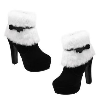 Yardwe Bottines DHiver pour Femmes &agrave; Talon &Eacute;pais et Plateforme Bottines Courtes en Su&eacute;dine Noire avec Noeud Fermeture &Eacute;clair Lat&eacute;rale pour No&euml;l et Temps Froi