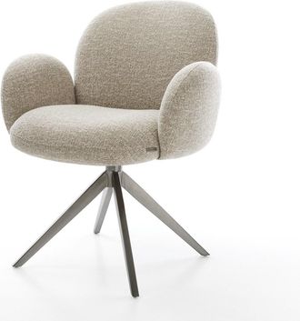 DELIFE Drehstuhl Nube-Flex mit Armlehnen Webstoff Soft Beige Kreuzgestell breit Graphit 360&deg; drehbar Wippfunktion Taschenfederkern, Esszimmerst&uuml;hle