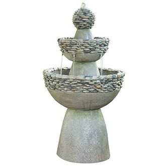 Teamson Home Garden Wasserspiel, gro&szlig;er moderner Wasserbrunnen, 3-stufiger Wasserfall-Ornament mit Steineffekt f&uuml;r den Innenbereich mit Pumpe, Terrassendekoration 