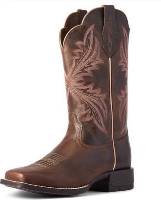 Ariat Womens West Bound Western Boots in Sassy Brown Leather, B Medium Width, Size 41, by Ariat